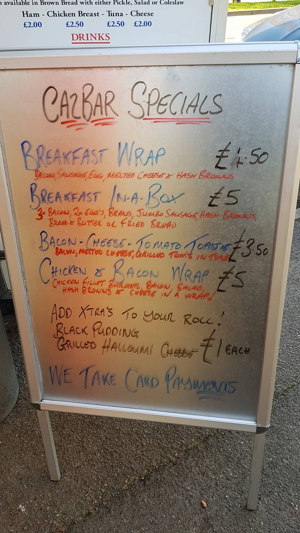 Menu at Caz Bar MK, Milton Keynes