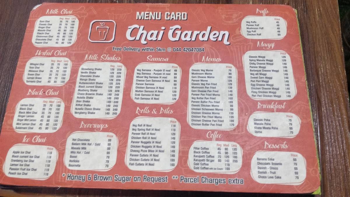 Menu at Chai Garden, Chennai, 8