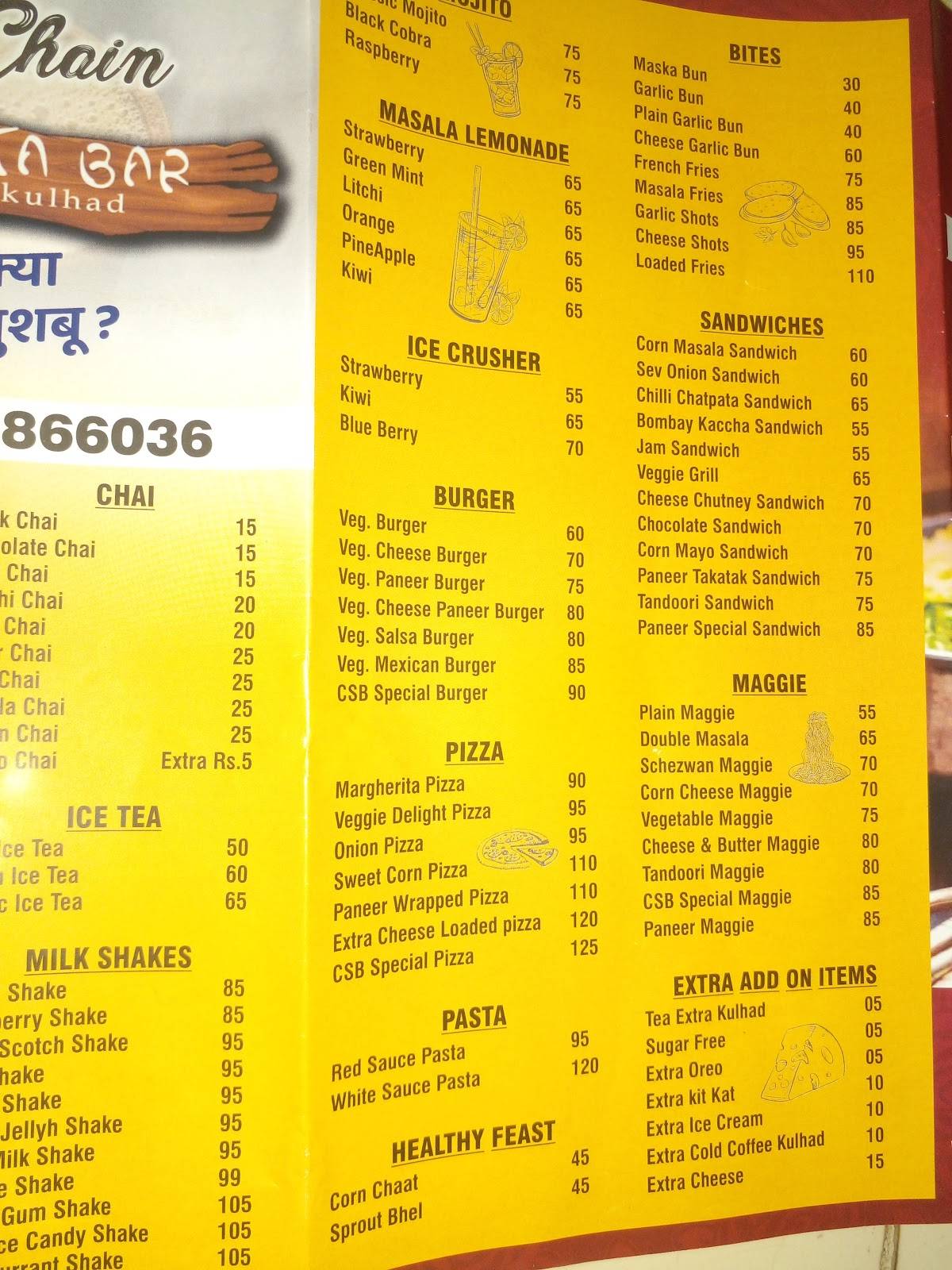 Menu at Chai Sutta Bar, Jamshedpur, Khadim's 1st floor