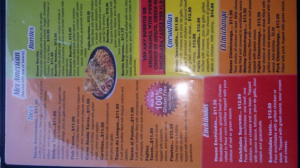 Menu at Chicanos Mexican Restaurant, Venice, U.S. 41 Bypass S