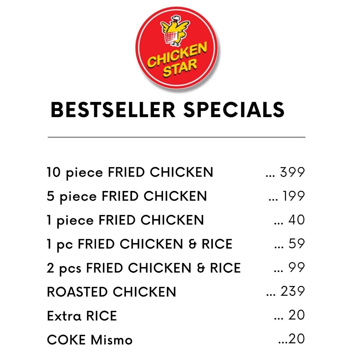 Menu at Chicken Star Tandang Sora restaurant, Quezon City