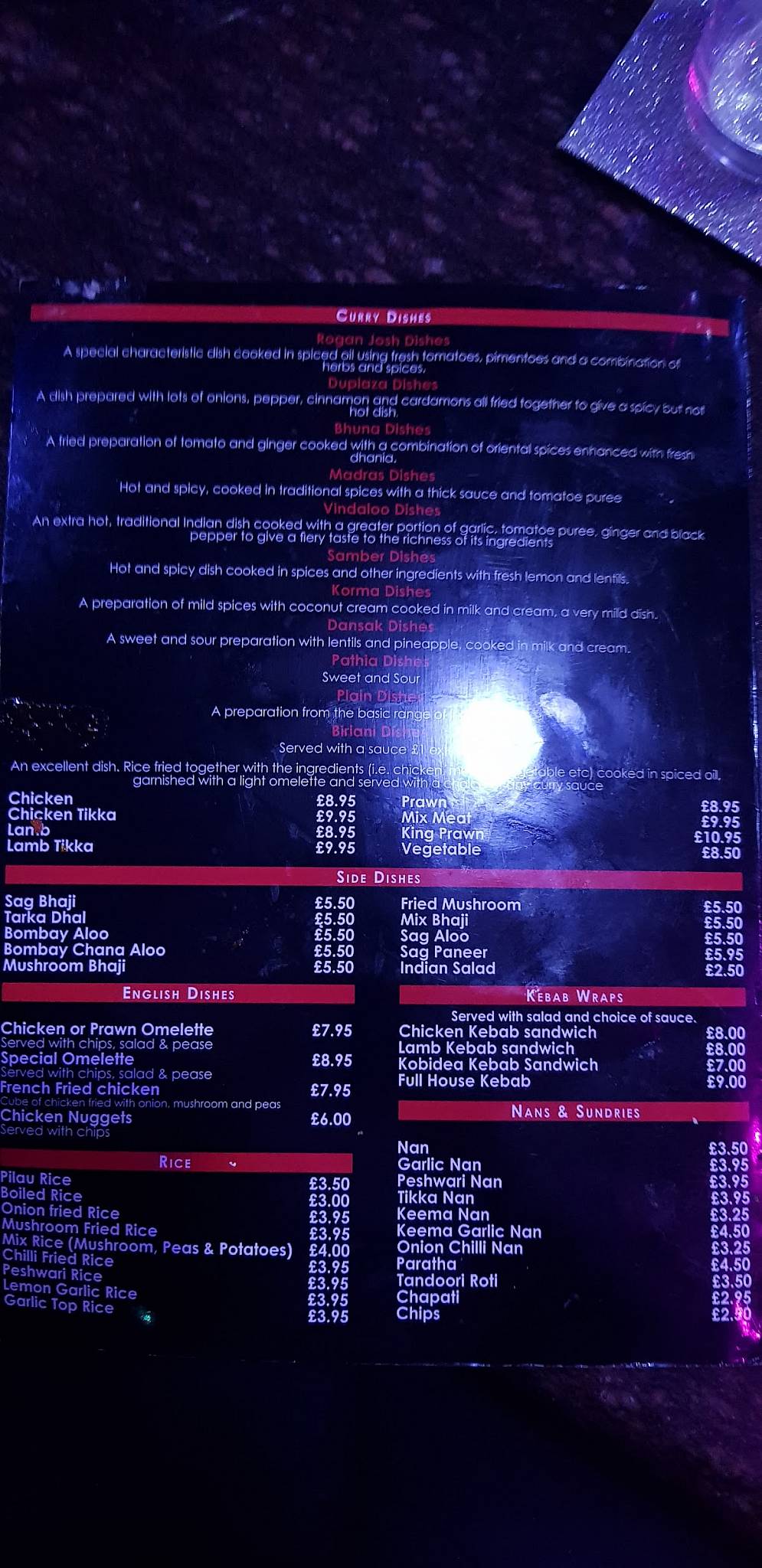 Menu at Chilli Massalla restaurant, Stockport