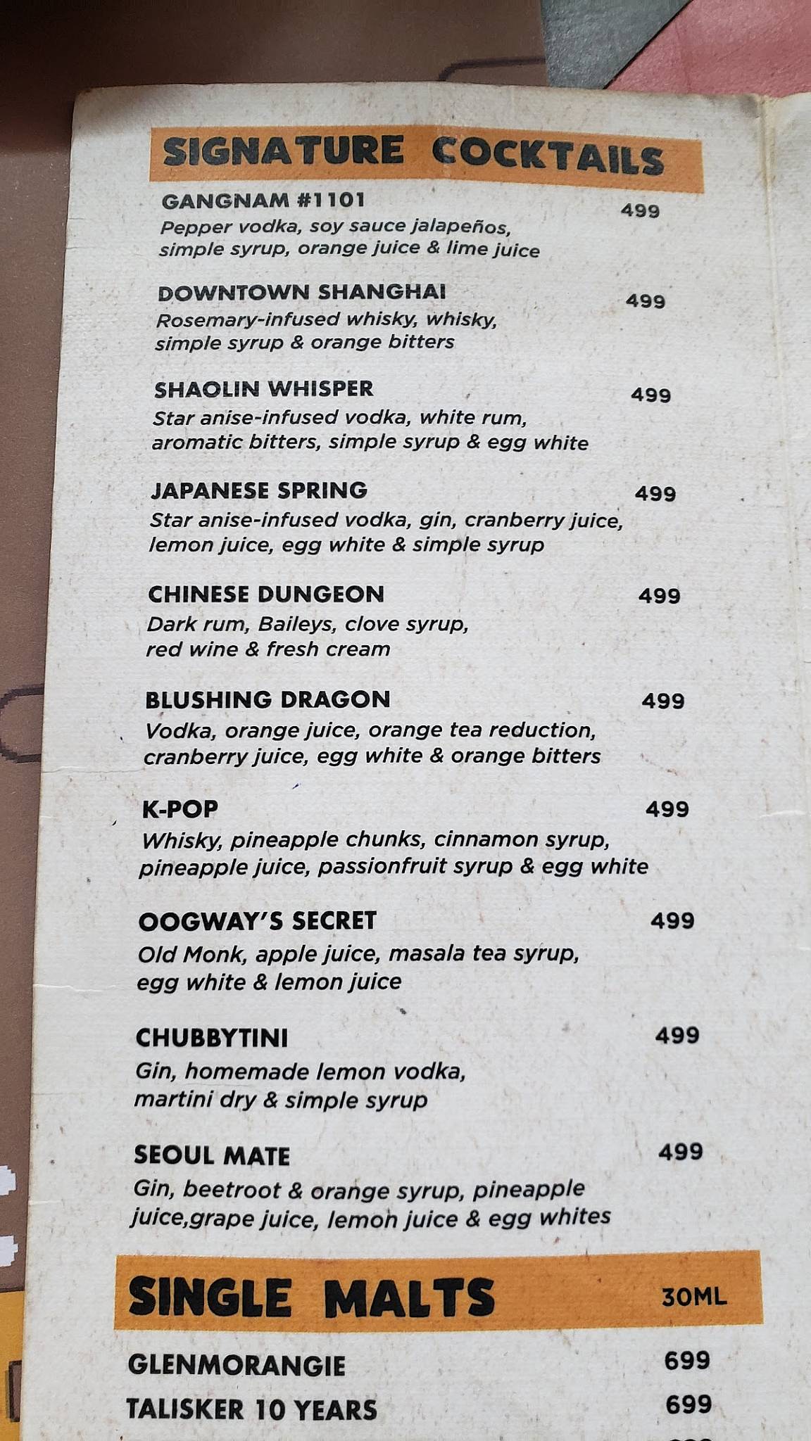 Menu at Chubby Cho, Hyderabad