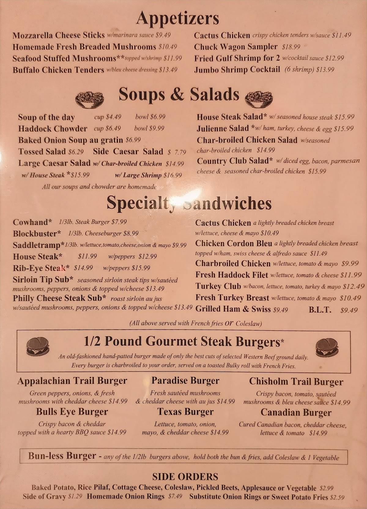 Menu at Chuck Wagon Restaurant, Livermore Falls