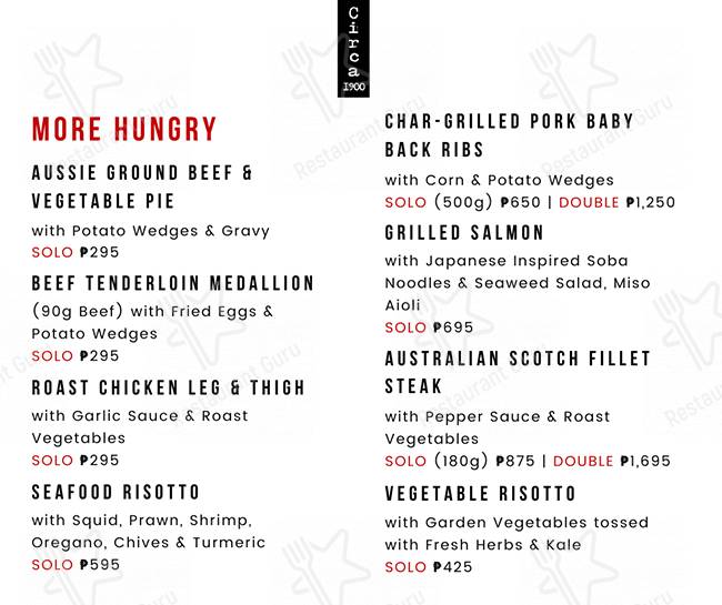Menu at Circa 1900 restaurant, Cebu City