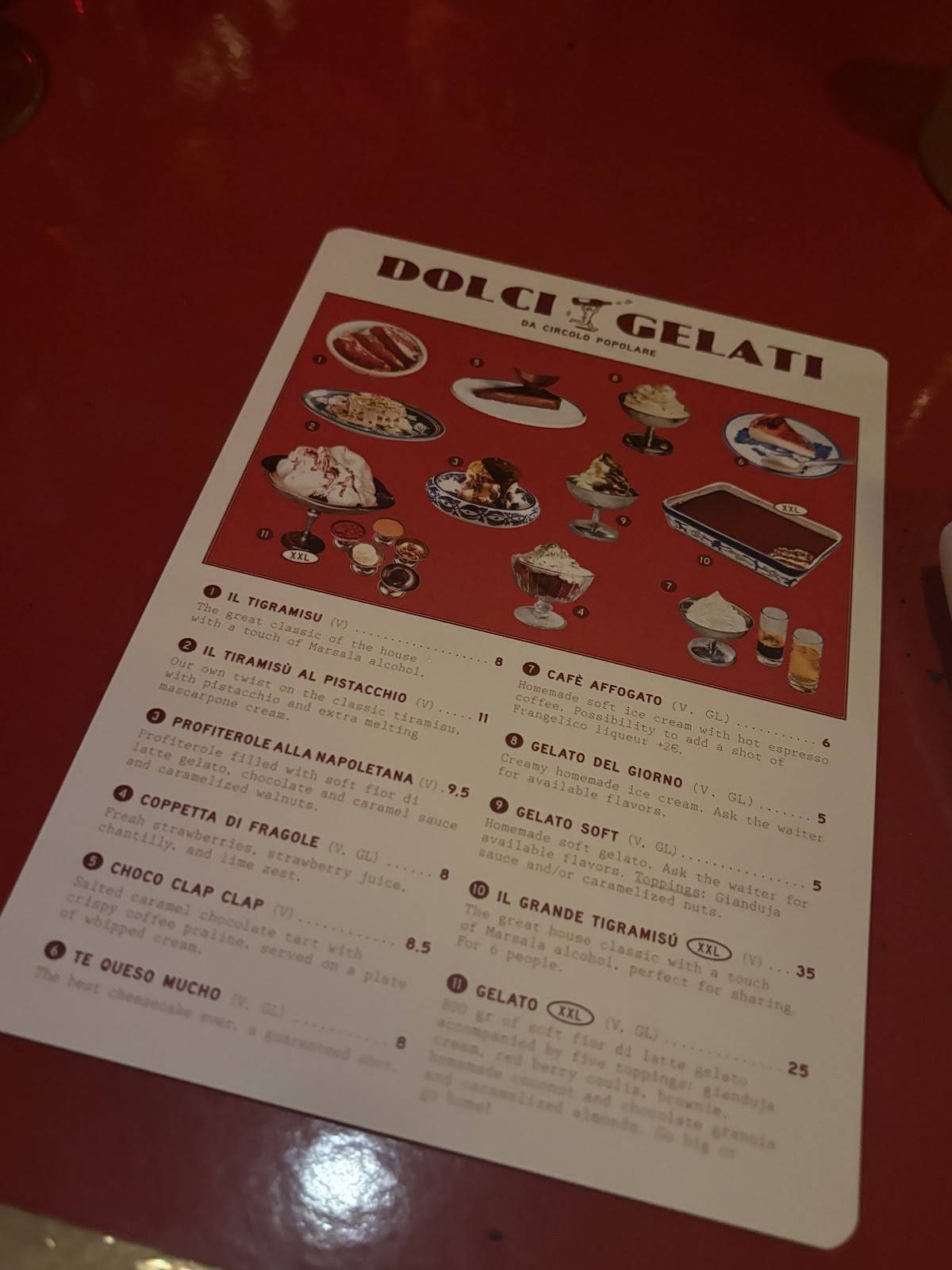 Carta del restaurante Circolo Popolare Madrid, Madrid