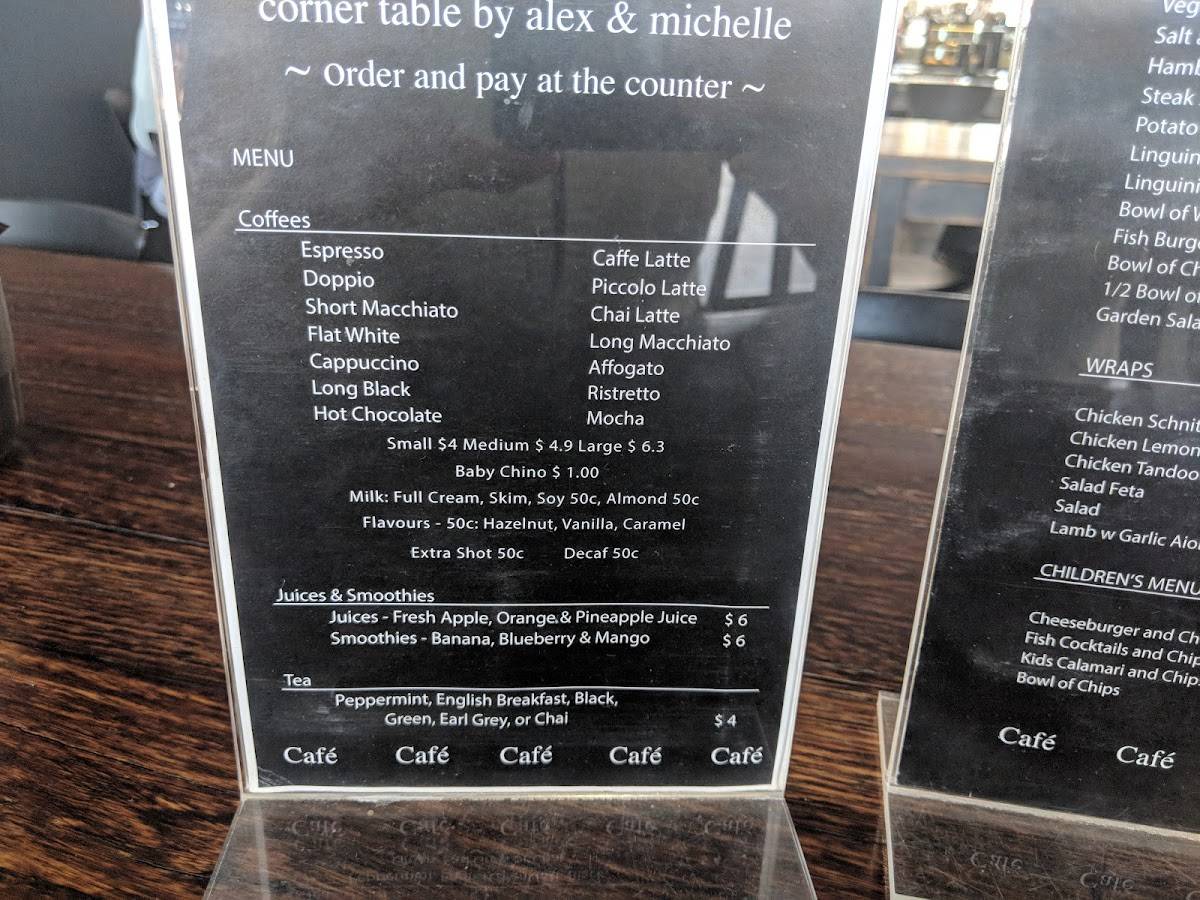 Menu at Corner Table Cafe by Alex & Michelle, Kooringal