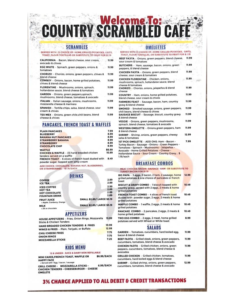 Menu at Country Scrambled Cafe Splendora, Splendora