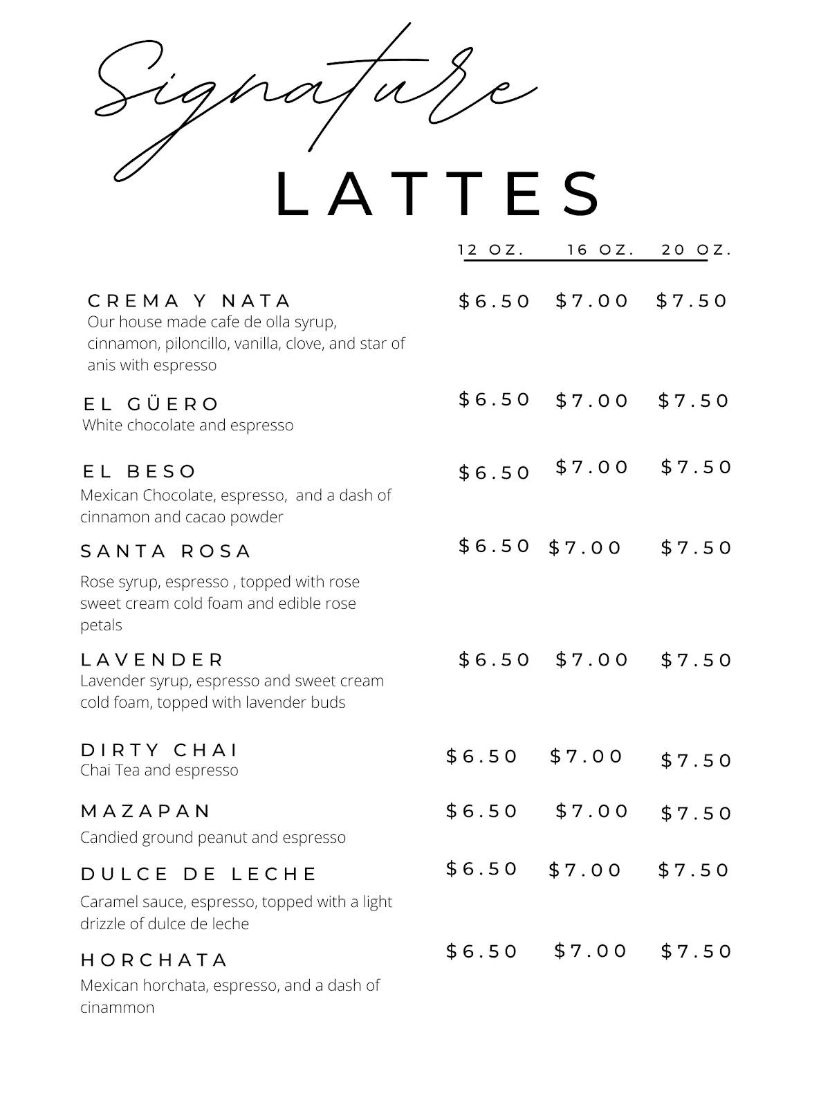 Menu at Crema y Nata, Newman