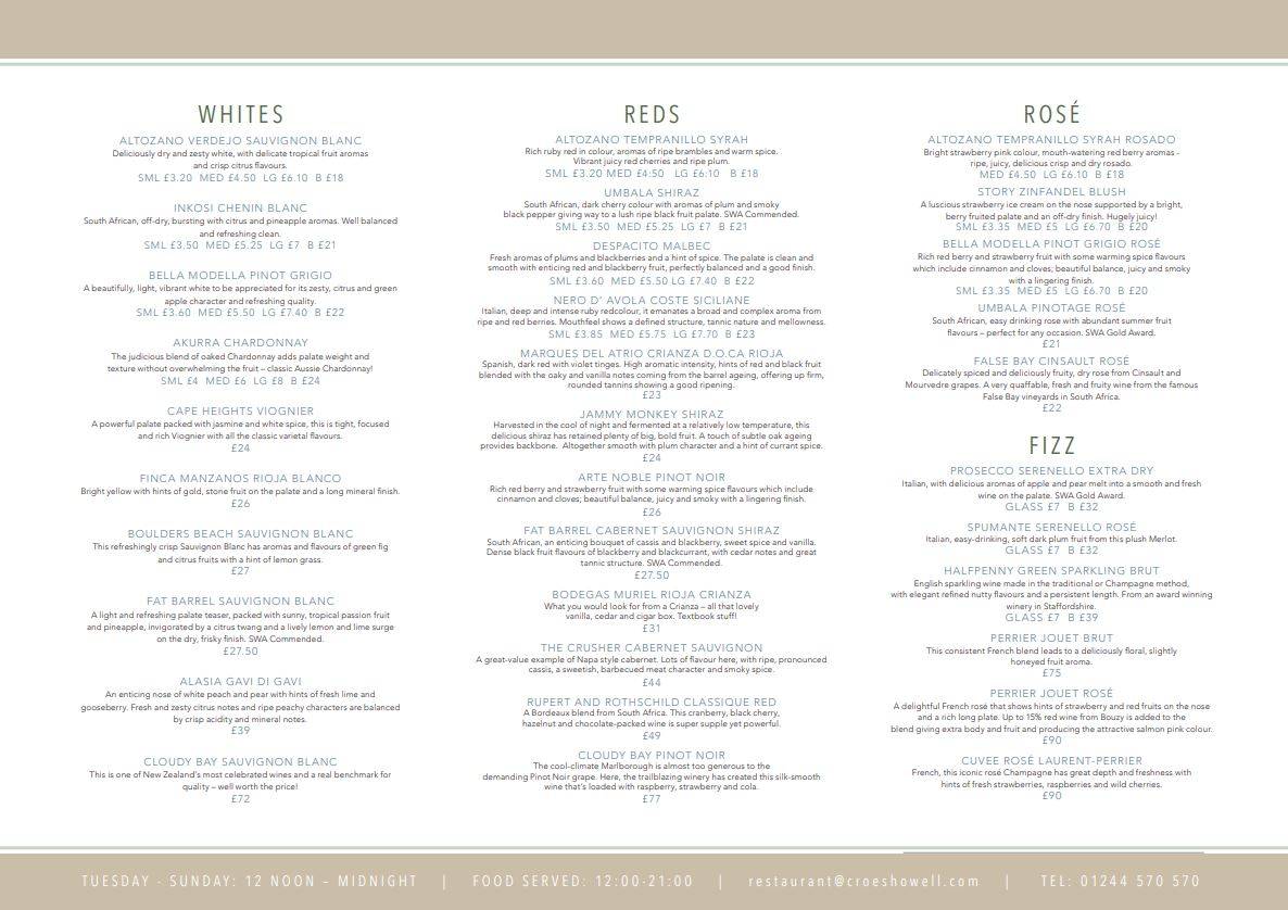 Menu at Croes Howell Restaurant & Bar, Wrexham