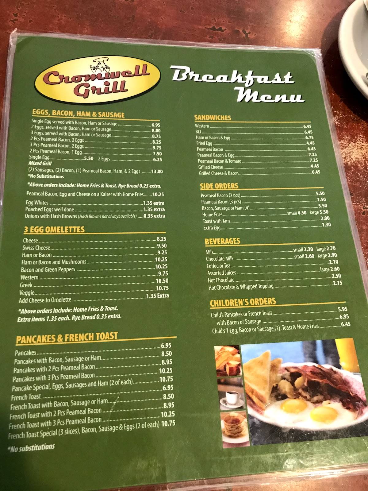 Menu at Cromwell Grill restaurant, Sarnia
