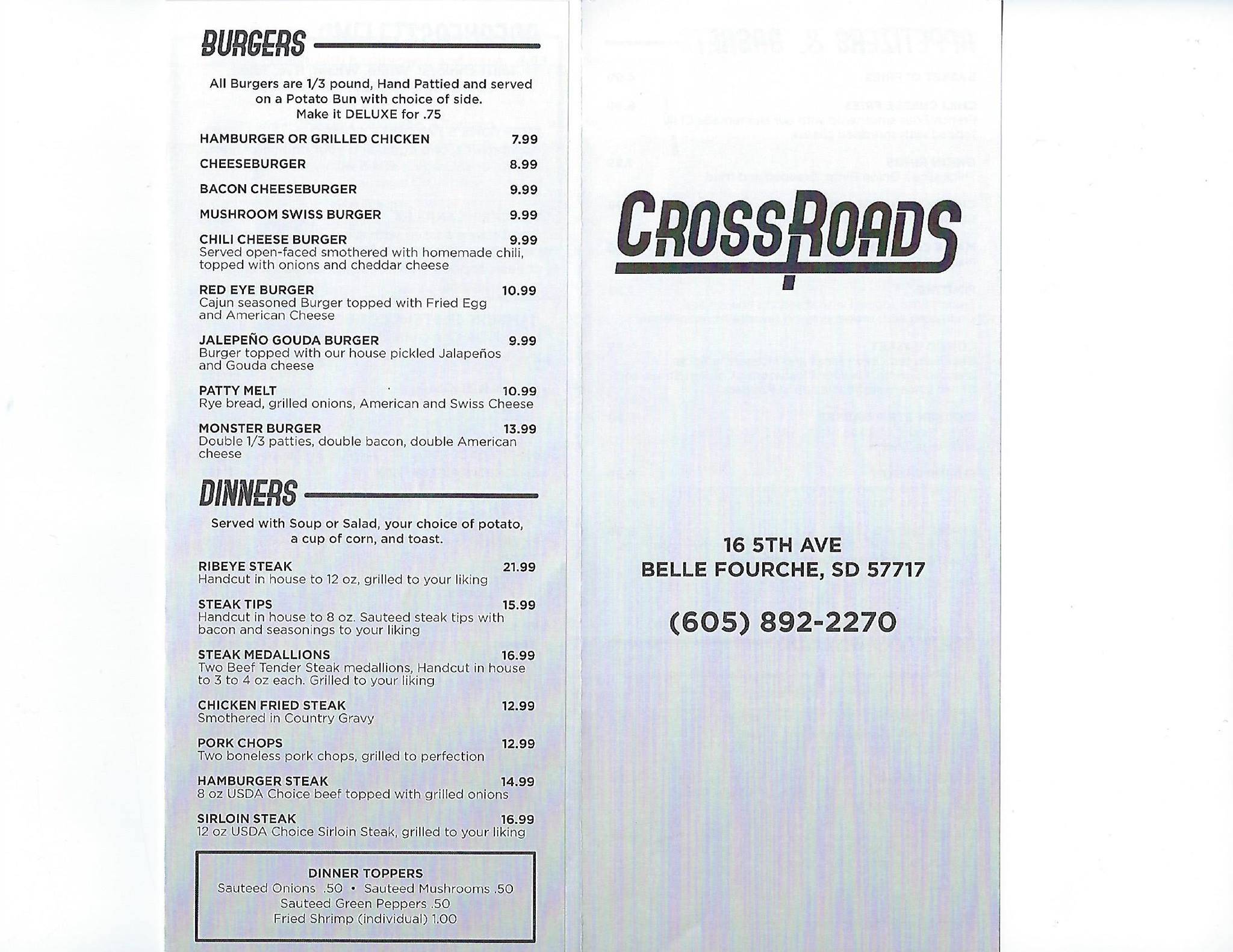 Menu at Crossroads at Mid-America Travel Plaza restaurant, Belle Fourche