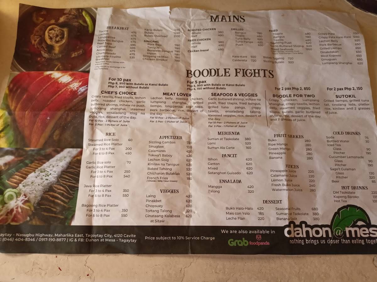 Menu at Dahon at Mesa - Tagaytay restaurant, Tagaytay