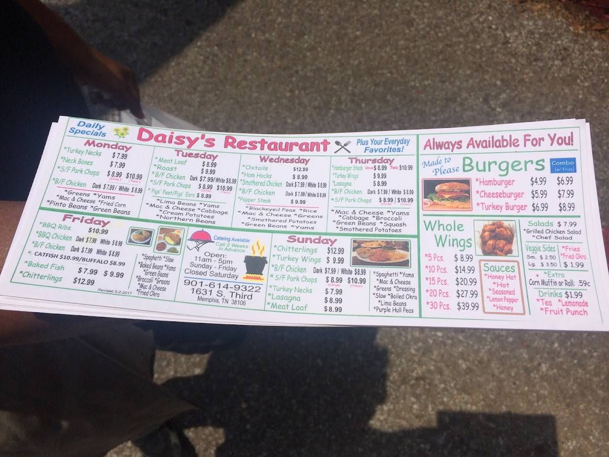 Menu at Daisy's Restaurant, Memphis, S 3rd St