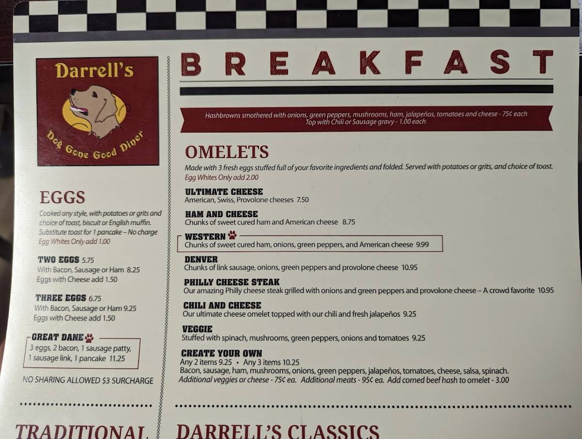 Menu at Darrell's Diner restaurant, Ocala, S Pine Ave