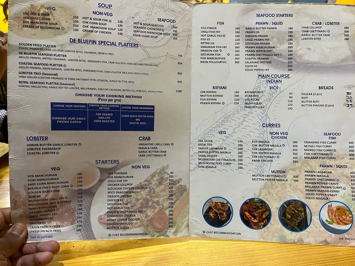 Menu at De Bluefin Seafood Restaurant, Puducherry