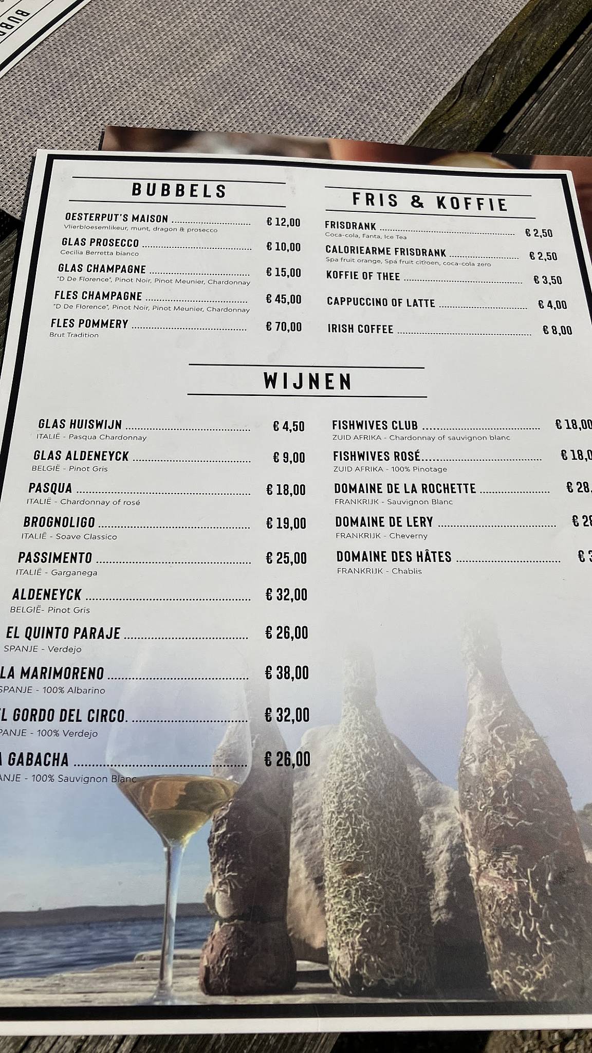 Menu bij De Oesterput restaurant, Oostende