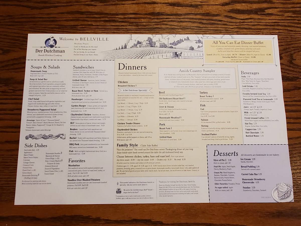 Menu at Der Dutchman restaurant, Bellville