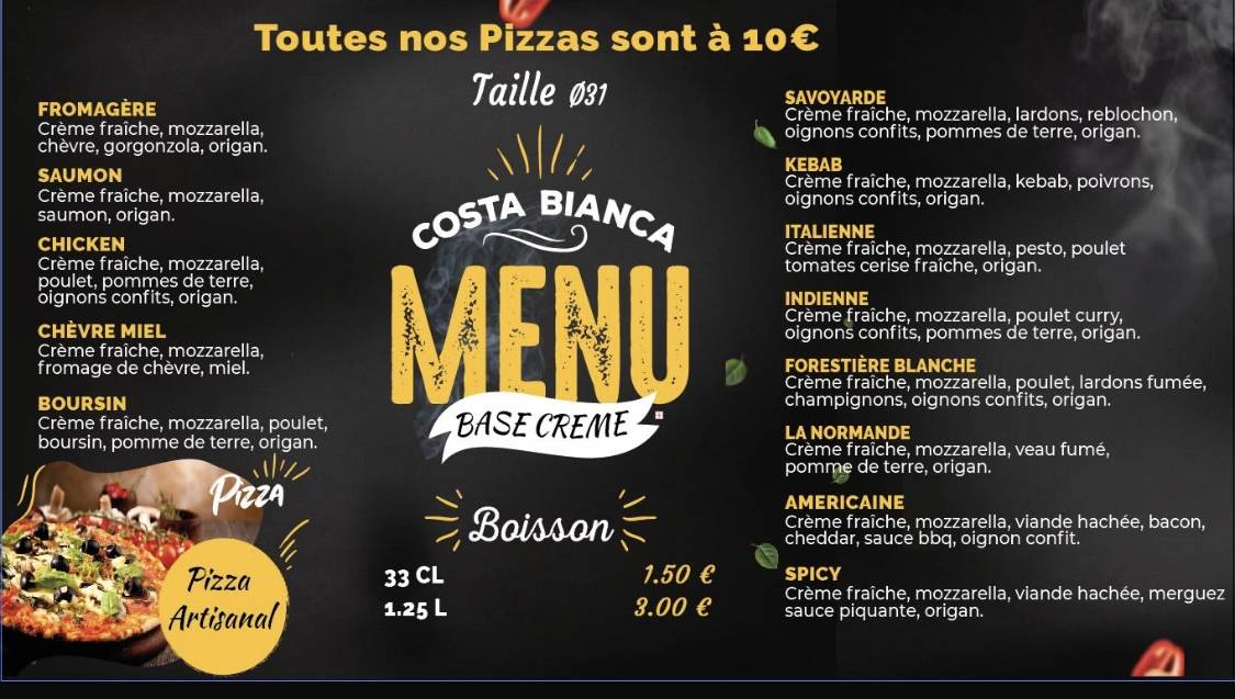 Menu au Di Costa Pizza Albi restaurant, Albi