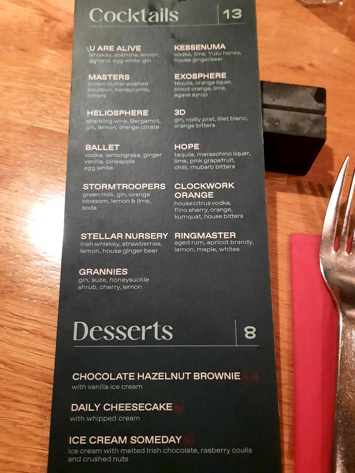 Menu at Dig In restaurant, Dublin