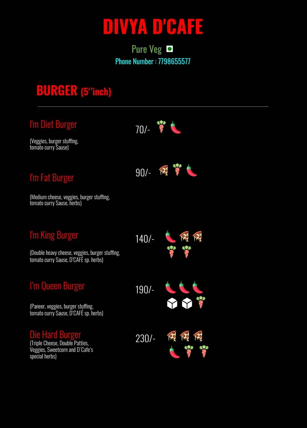 Menu at Divya D, Pune