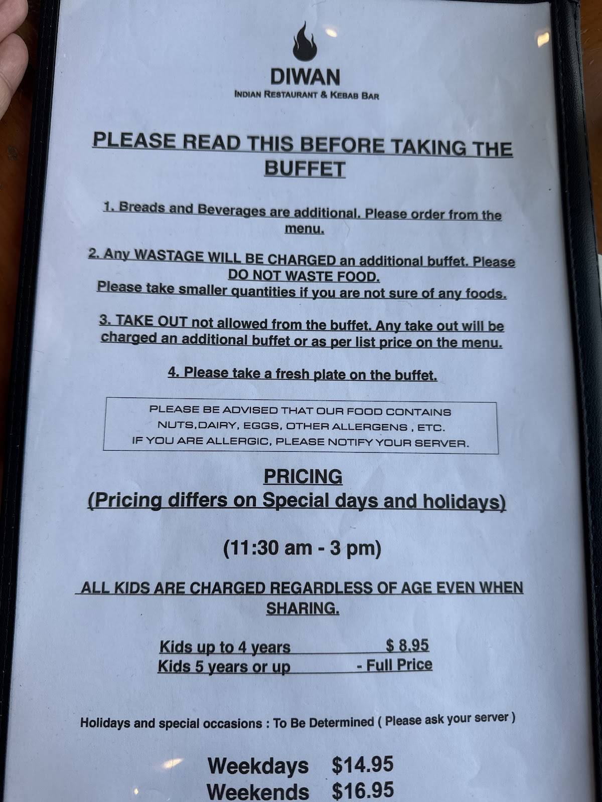 Menu at Diwan Indian Restaurant and Bar, Hicksville