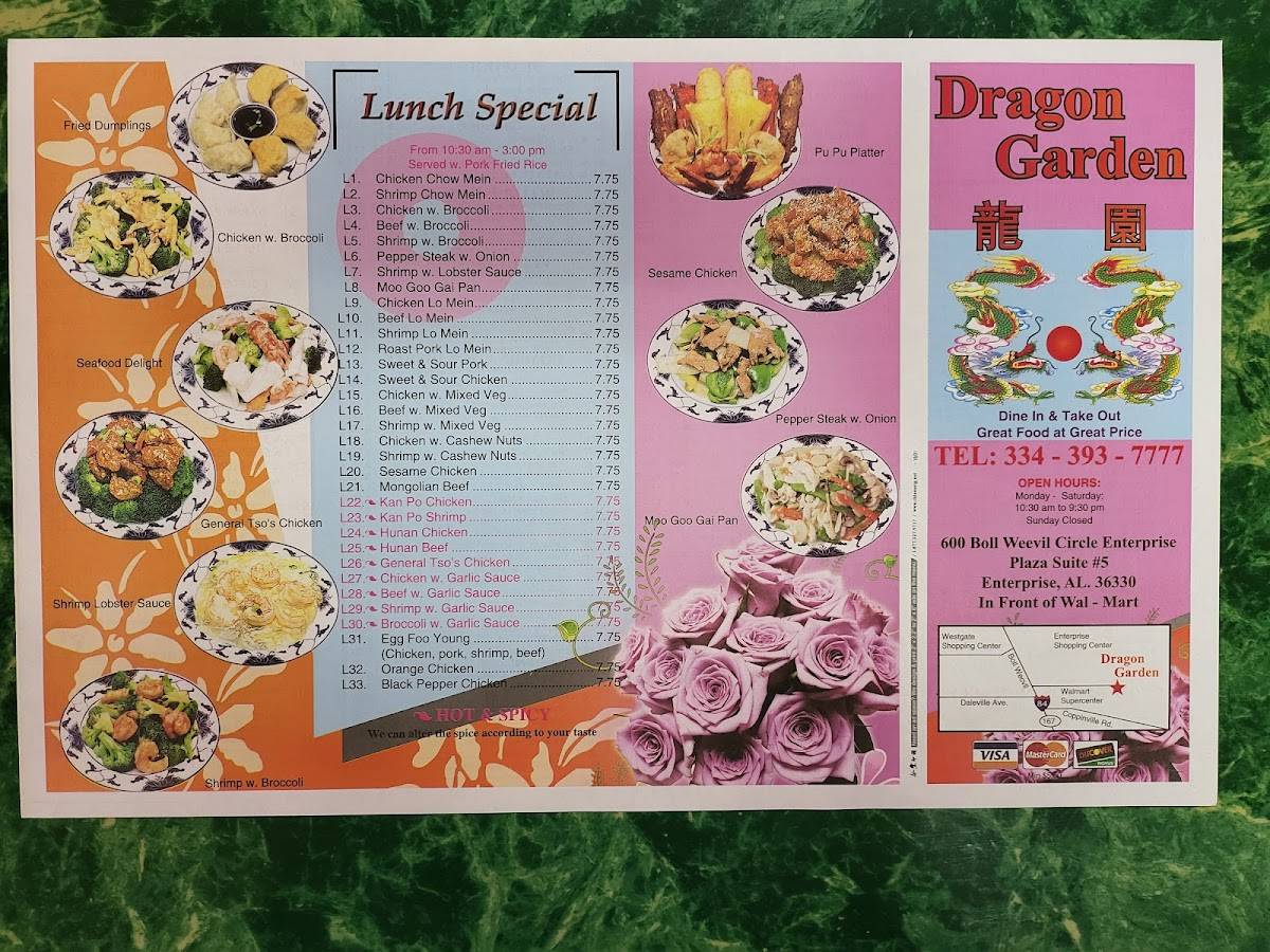 Menu at Dragon Garden Restaurant, Enterprise