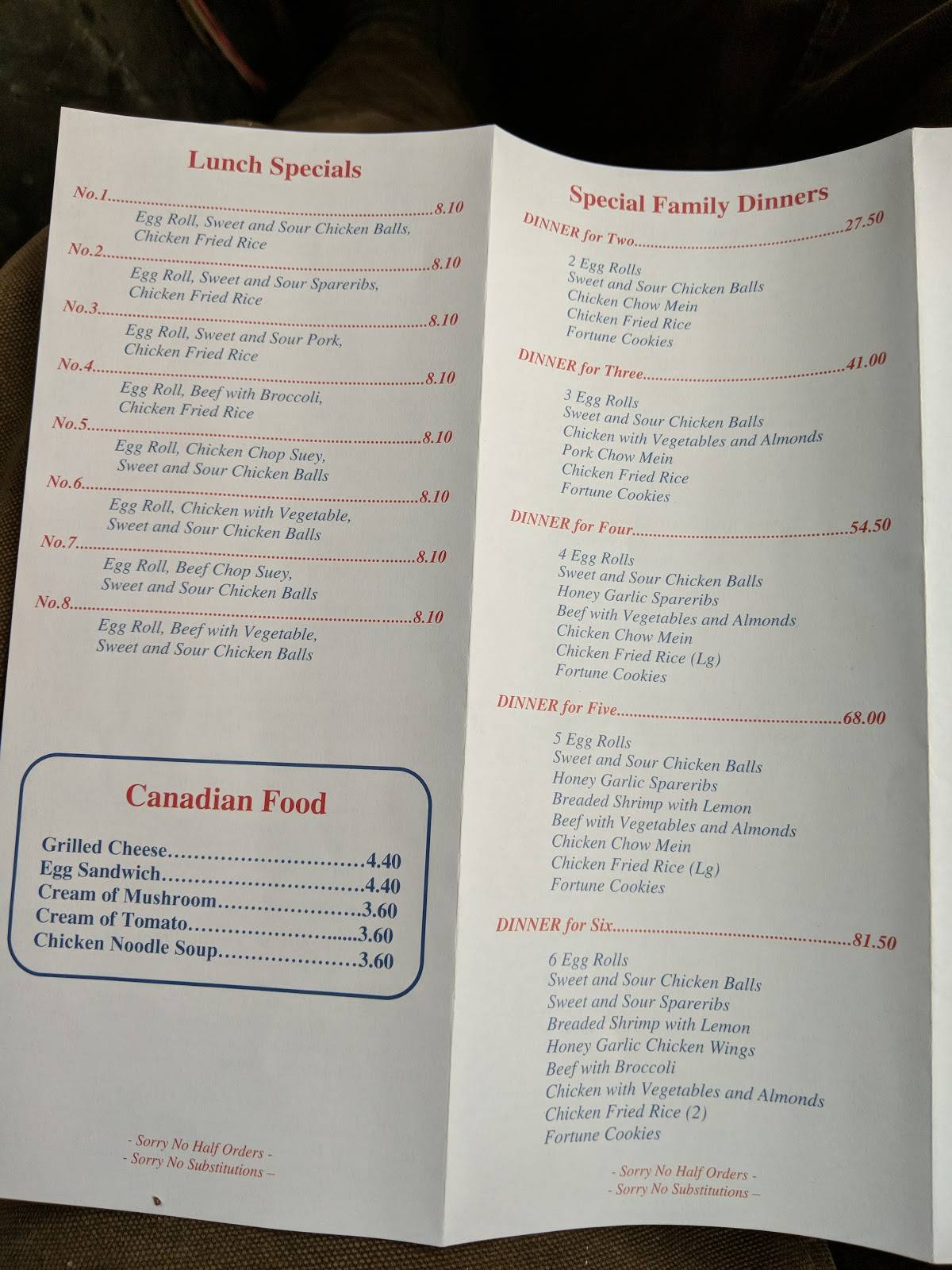Menu at Eastern Restaurant, Port Rowan