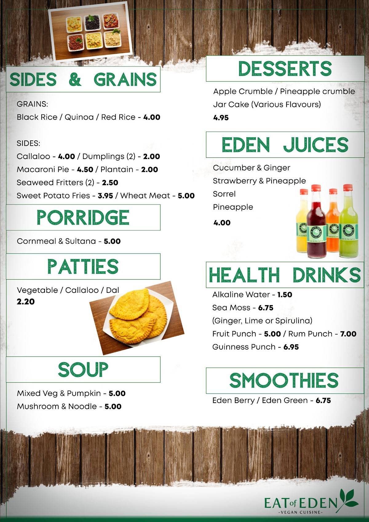 Carta del restaurante Eat of Eden Walthamstow, Londres