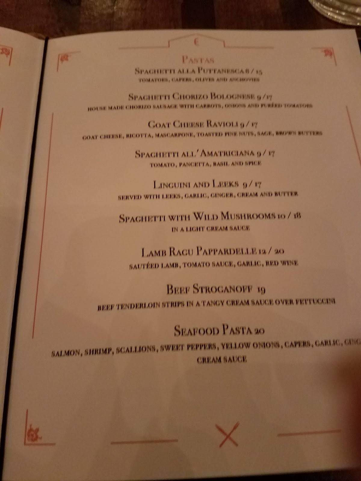 Menu at Ecco on Overton Park restaurant, Memphis