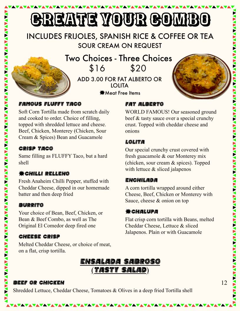 Menu at El Comedor Mexican Restaurant, Great Falls