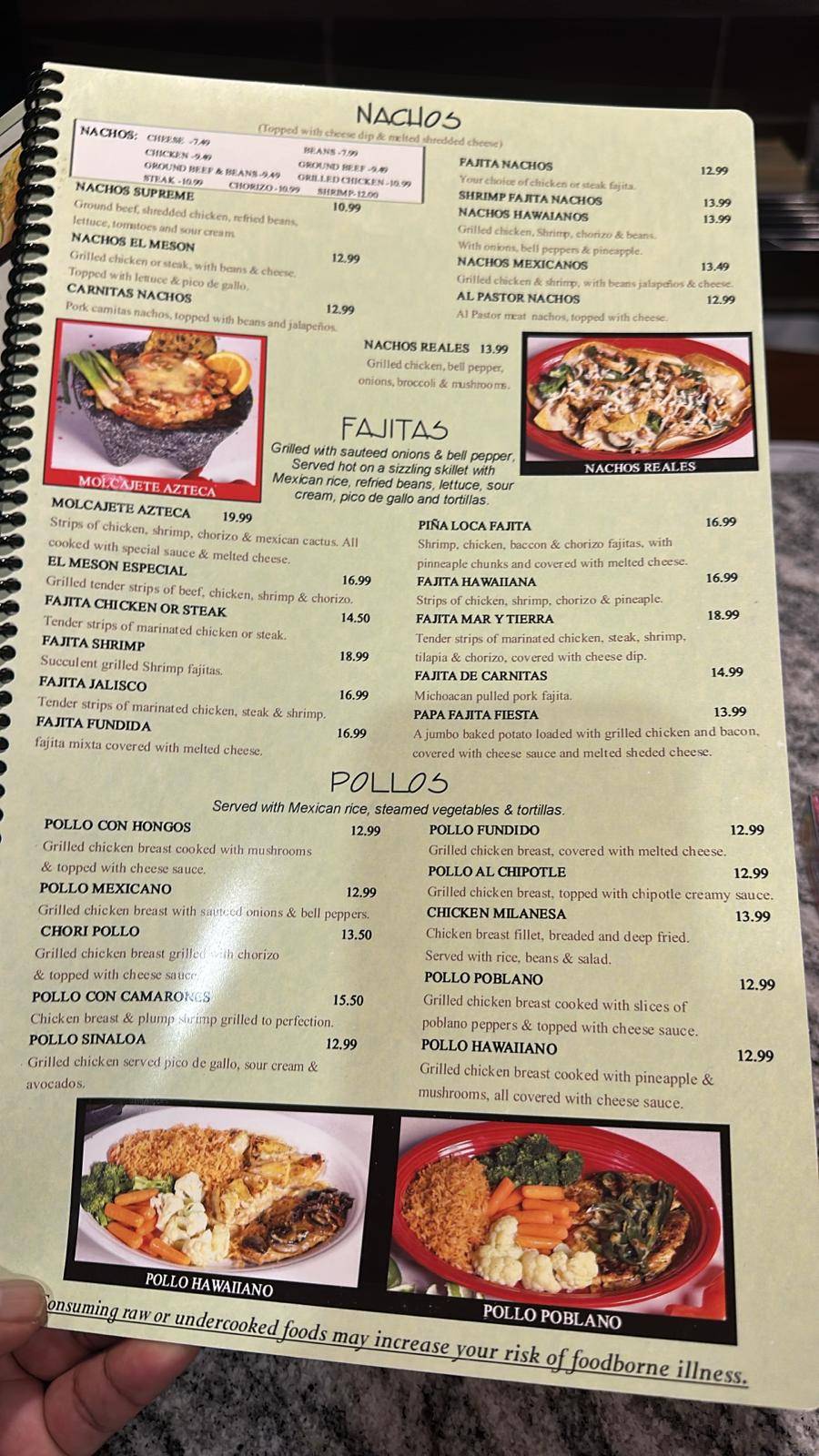 Menu at El Meson San Pedro Mexican Restaurant, Sparta