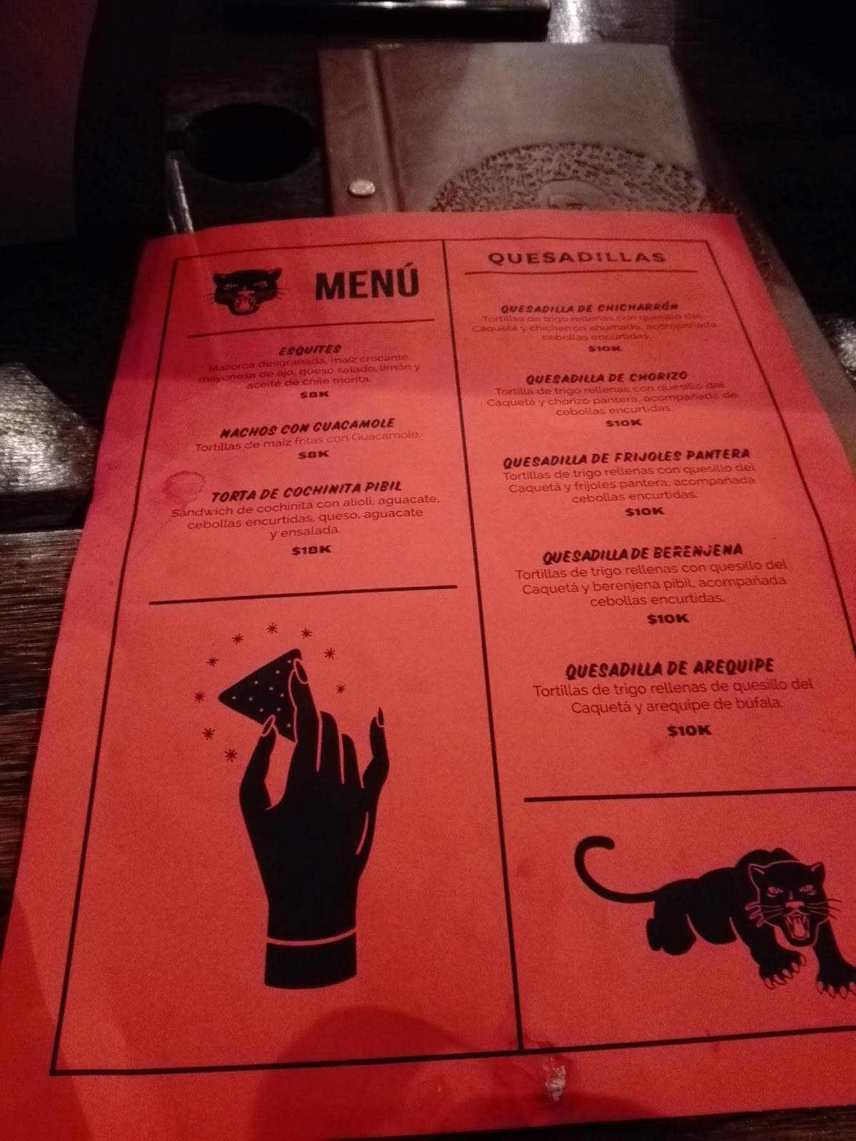Carta del restaurante El Pantera Taquería Nogal, Bogotá