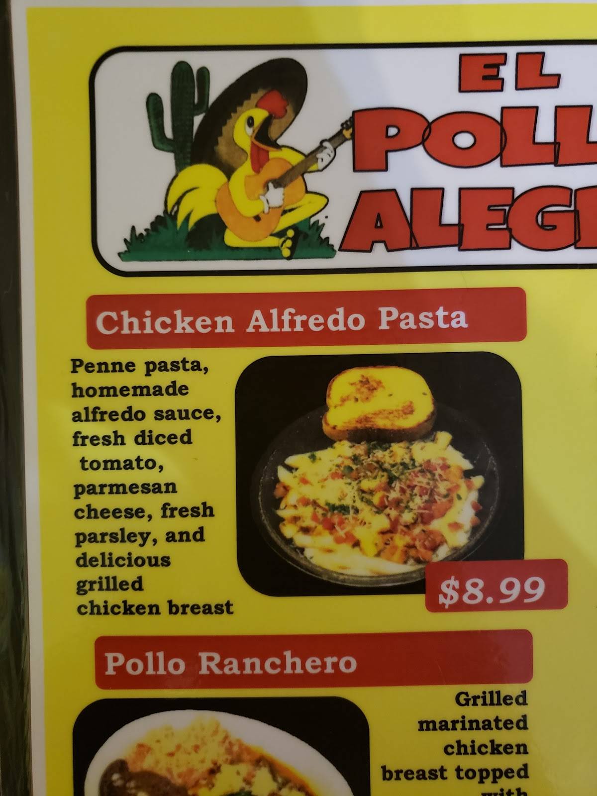 Menu at El Pollo Alegre restaurant, Dalton