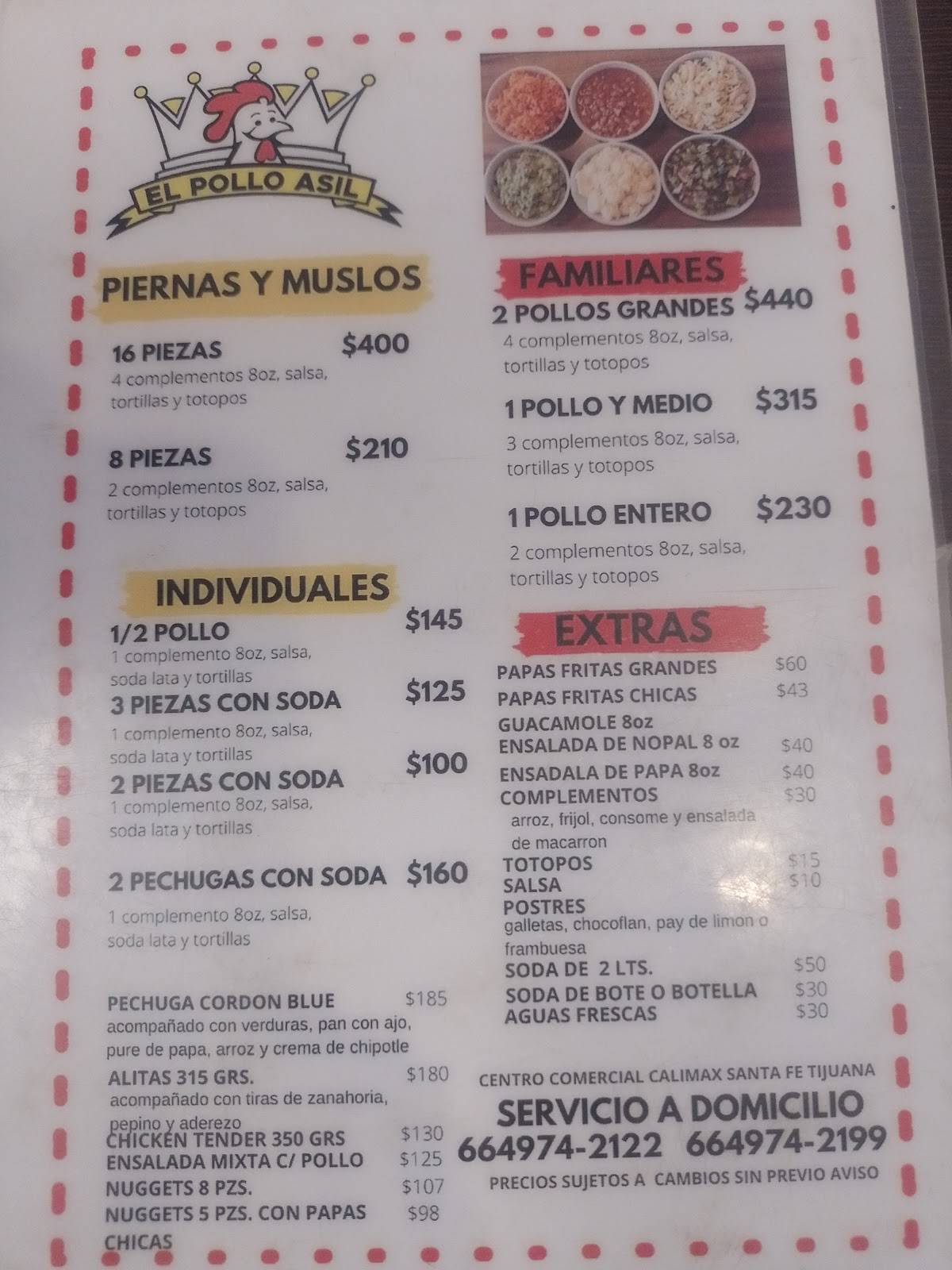 Carta del restaurante El Pollo asil Santa fe, Tijuana, Boulevard Santa ...
