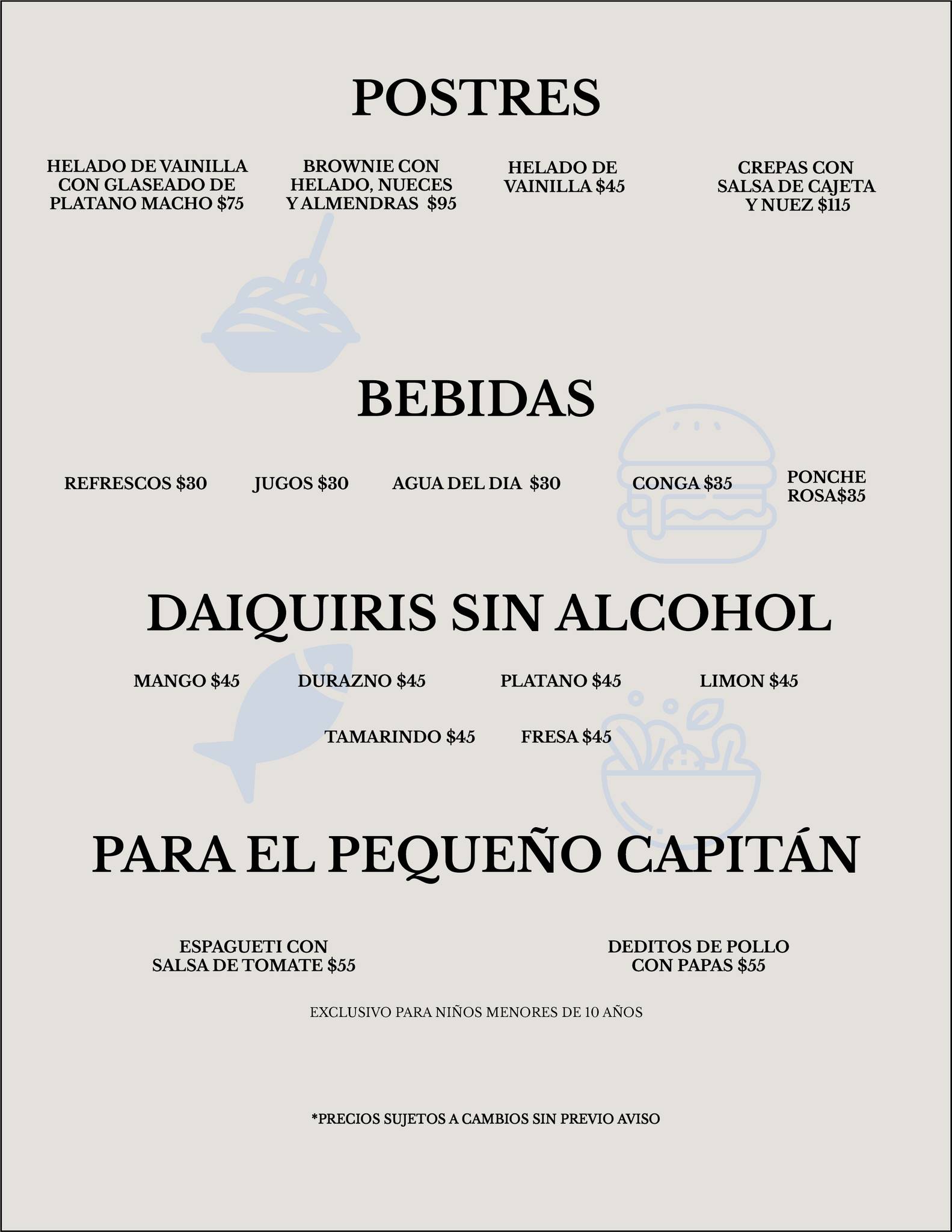 Carta del restaurante El Costeño Bistro Mérida, Merida