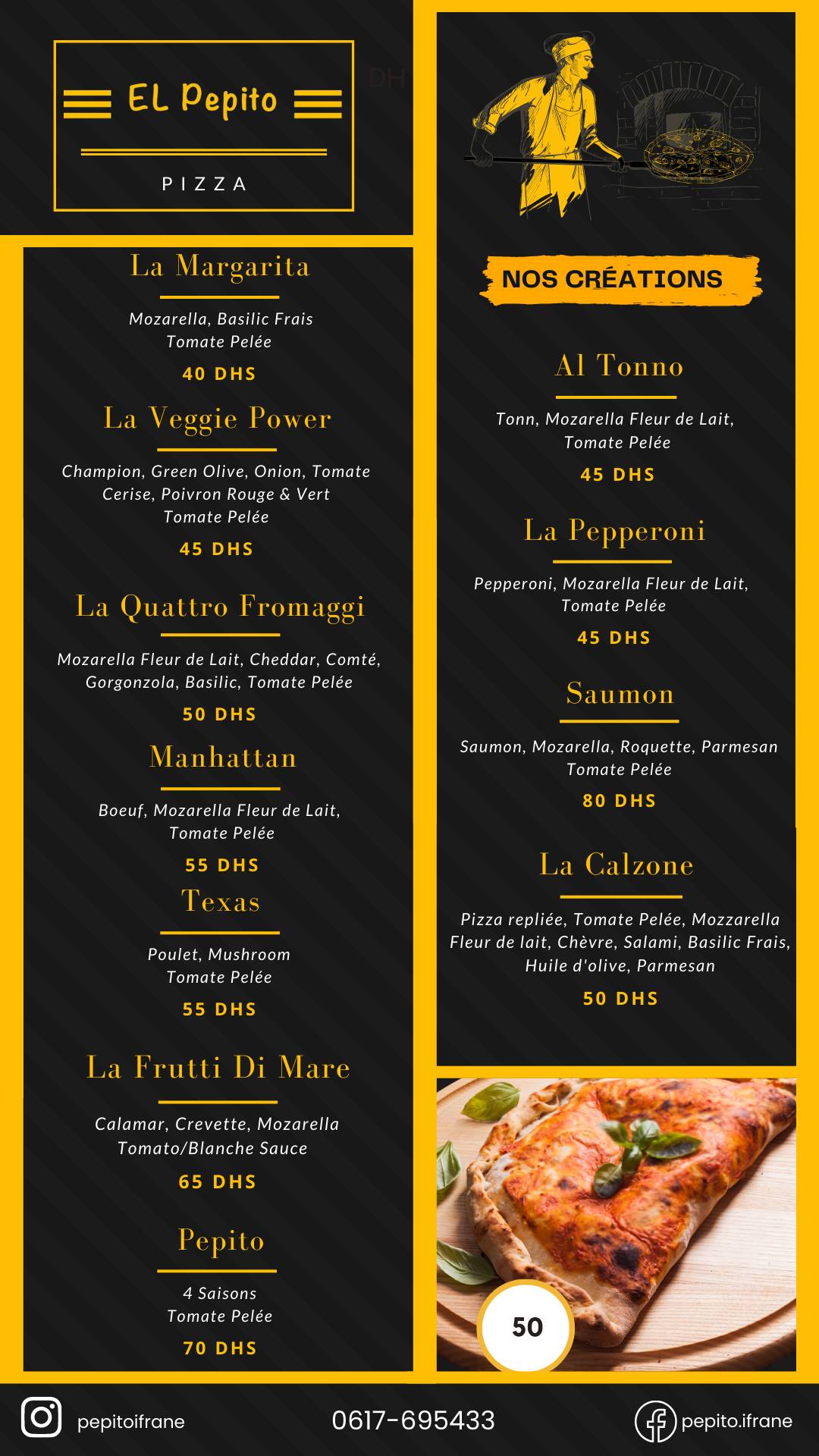 Menu au El pepito restaurant, Ifrane