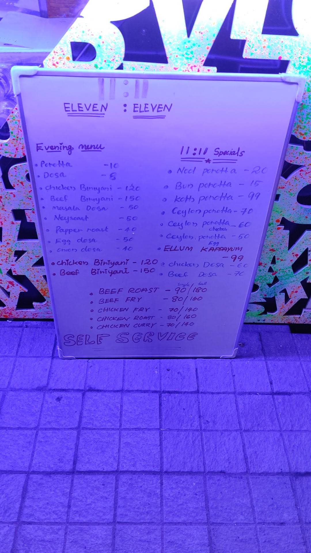 Menu at Eleven Eleven Food Factory, Nedumkandam