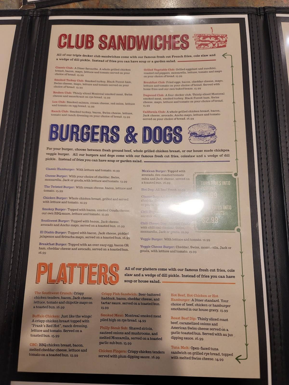 Menu at Elgin Street Diner restaurant, Ottawa, 374 Elgin St