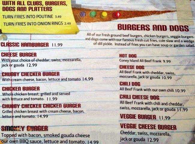 Menu at Elgin Street Diner restaurant, Ottawa, 374 Elgin St