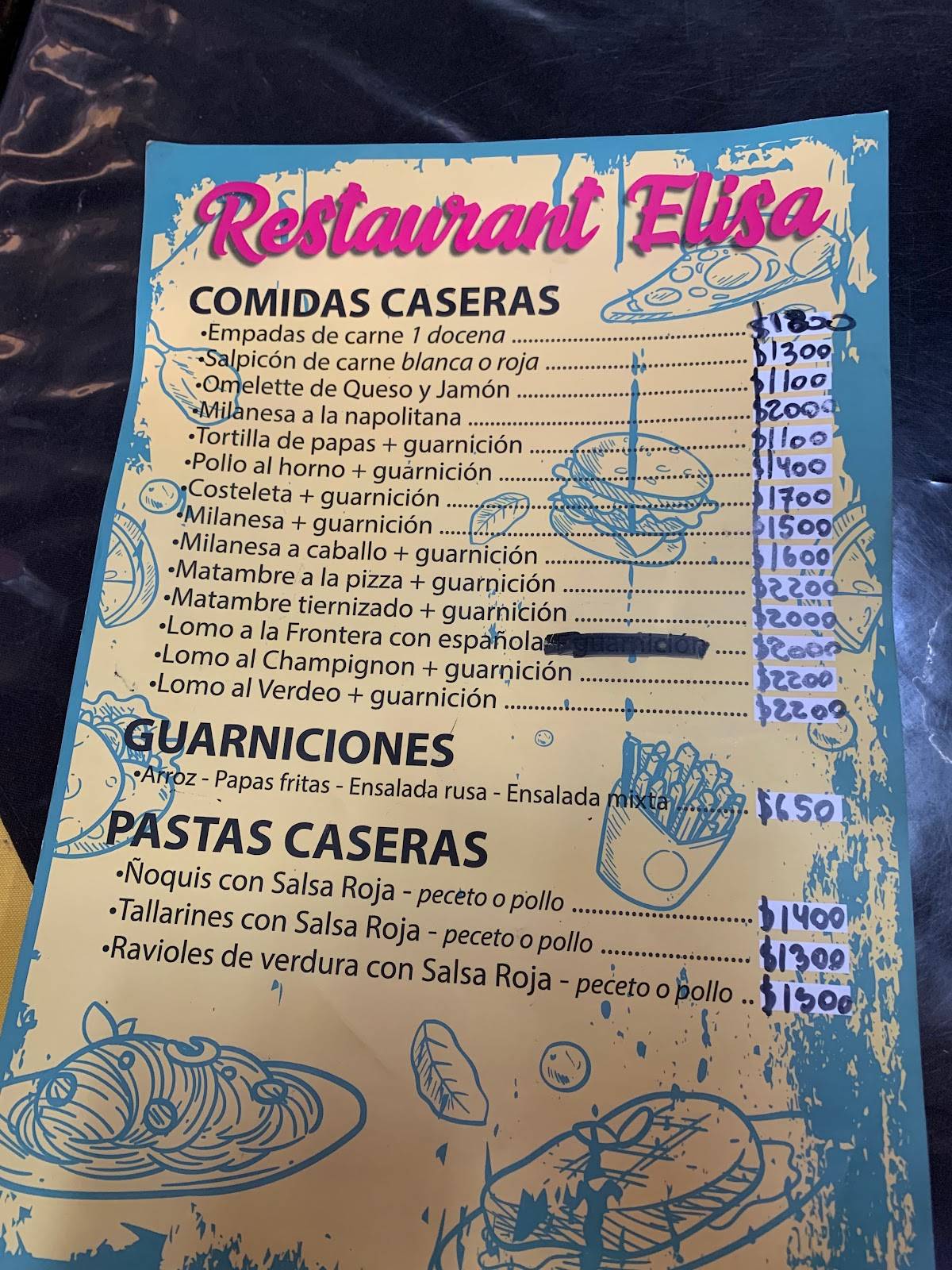 Menu at Elisa Restaurante, Salta