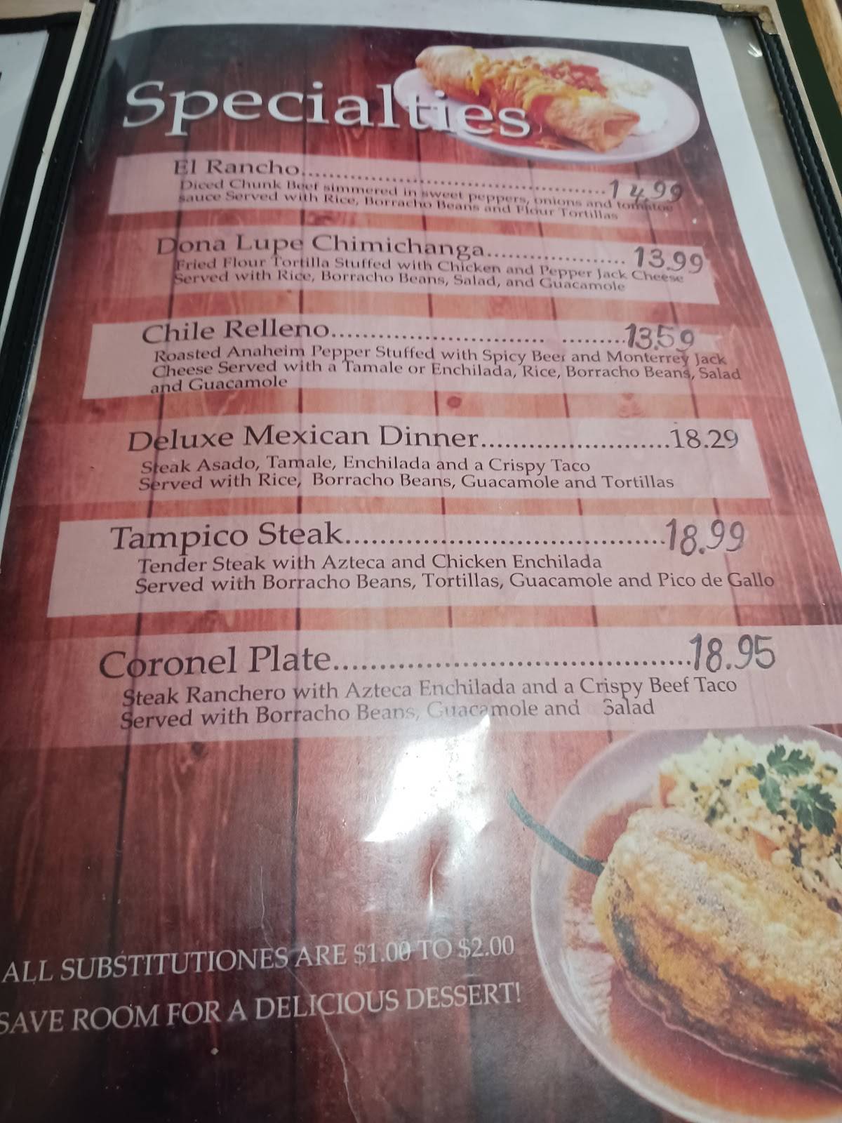 Menu at Emilio's Mexican Restaurant, Brownwood