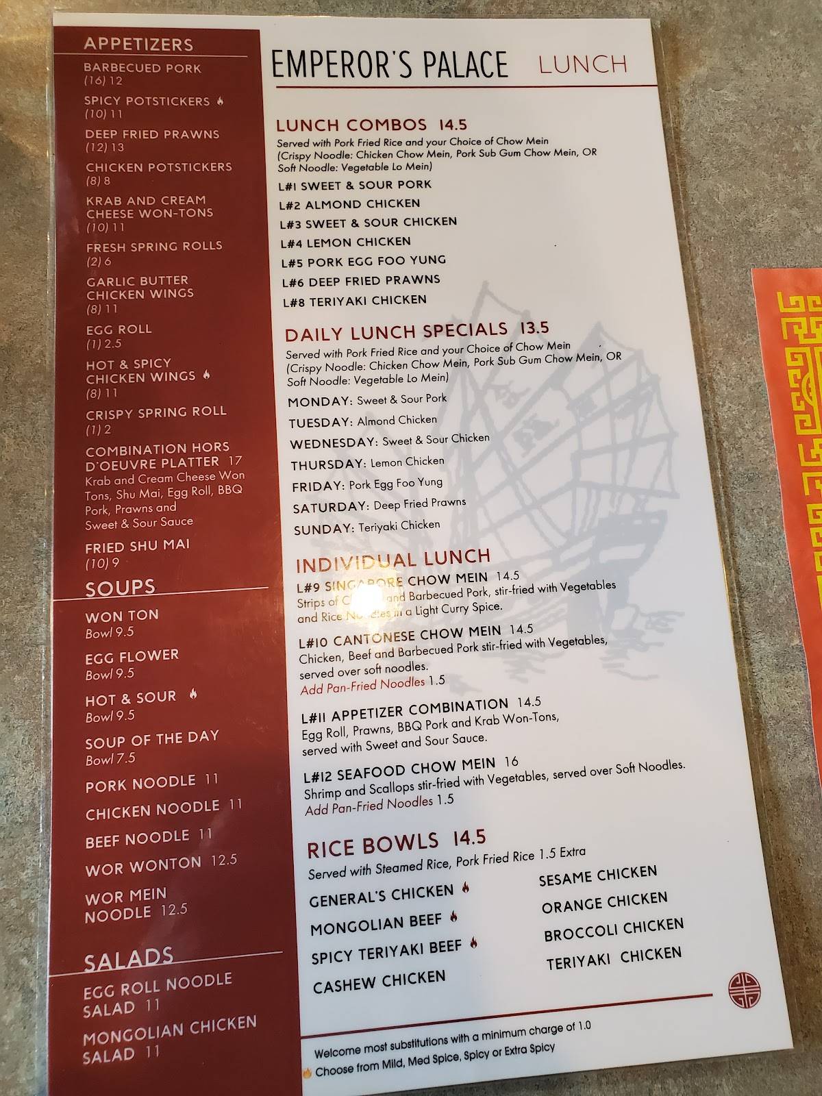 Menu at Emperor's Palace Restaurant, Olympia, 400 Cooper Point Rd SW