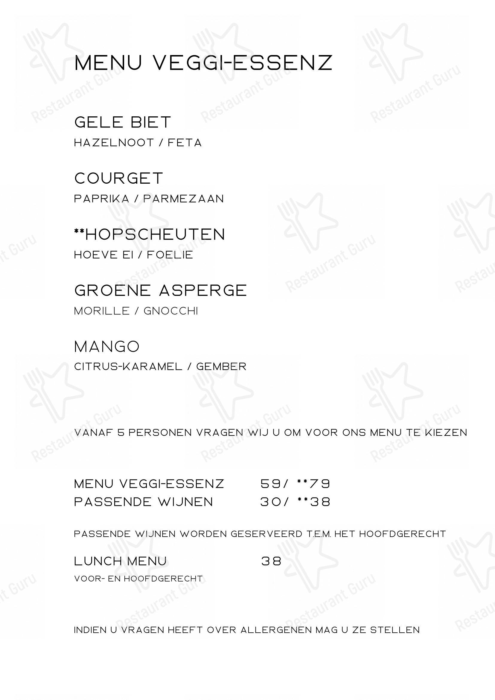 Menu at Restaurant Essenz, Antwerp