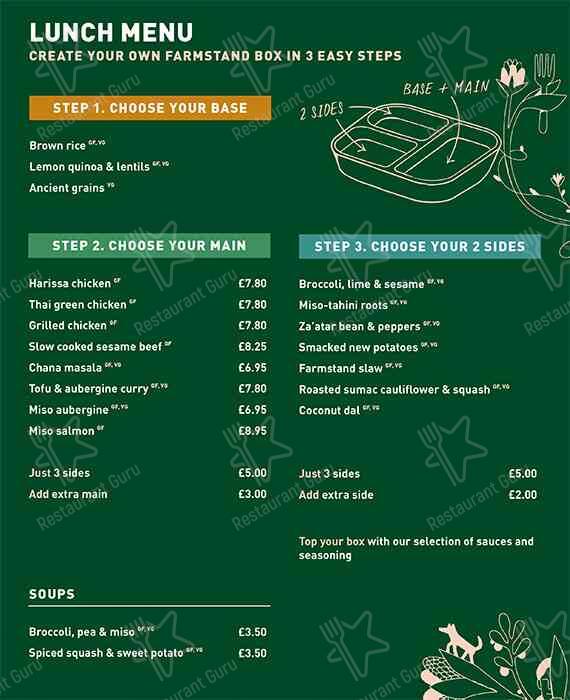 Menu at Farmstand Covent Garden restaurant, London, 42 Drury Ln