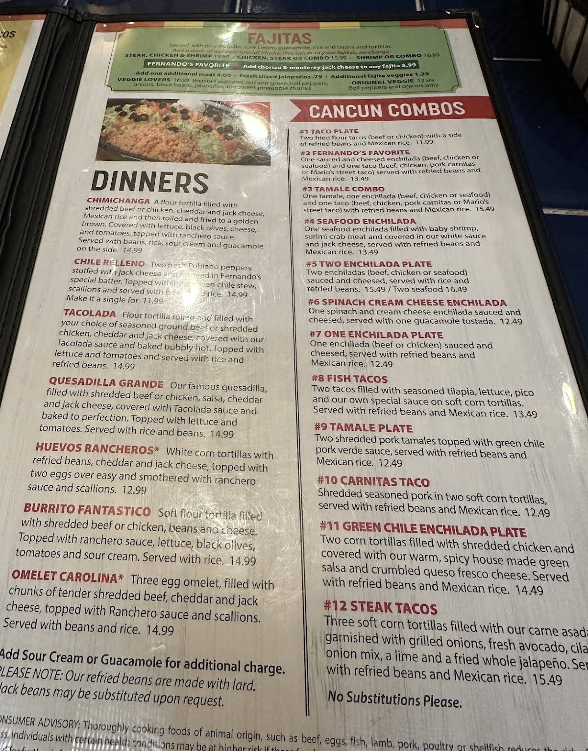 Menu at Fernando's Omaha restaurant, Omaha, 380 N 114th St