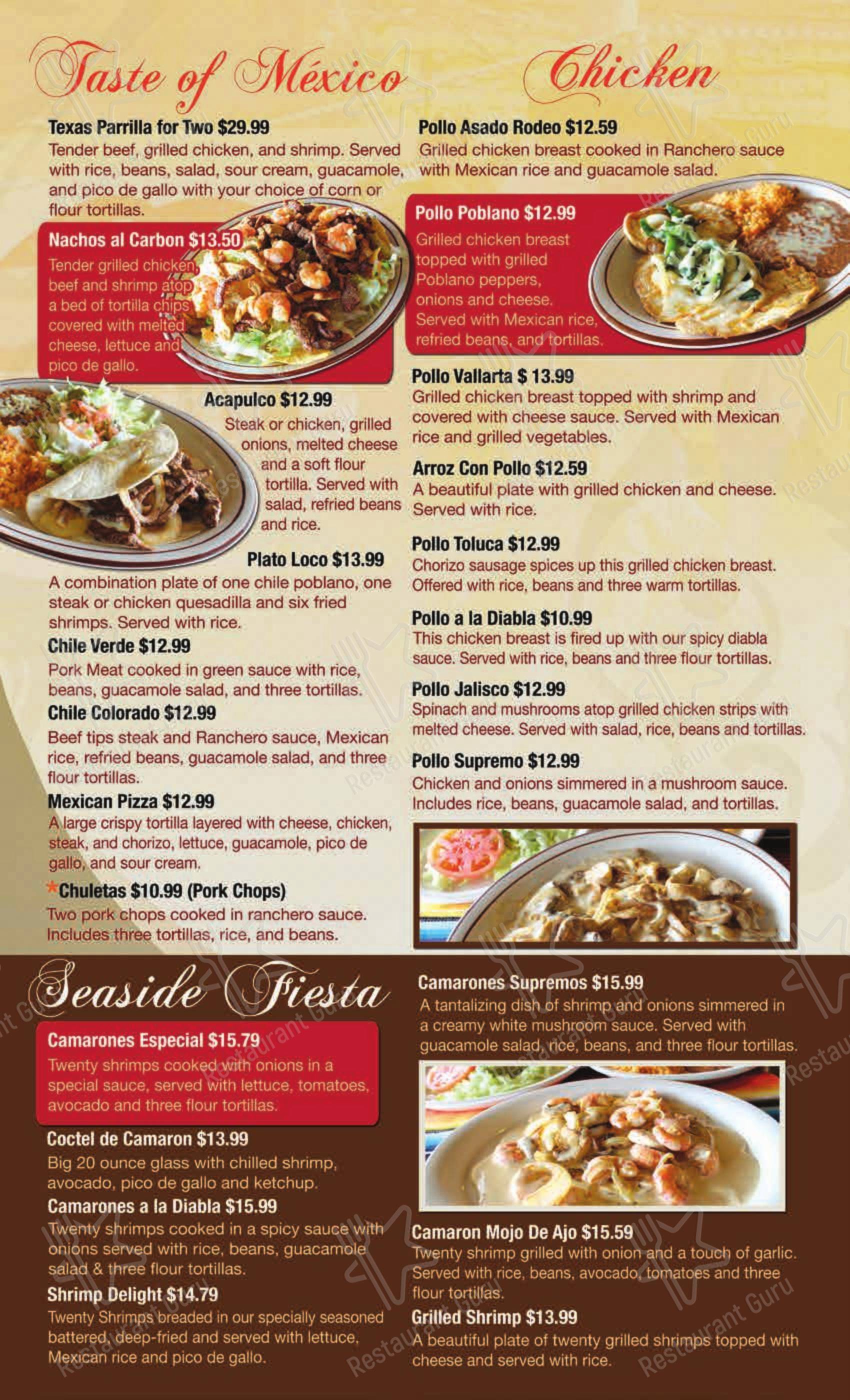 Menu at Fiesta Charra Mexican Restaurant, DeWitt, Schavey Rd