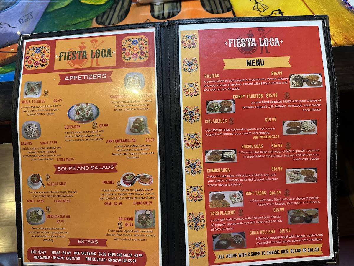 Menu at Fiesta Loca restaurant, Chilliwack