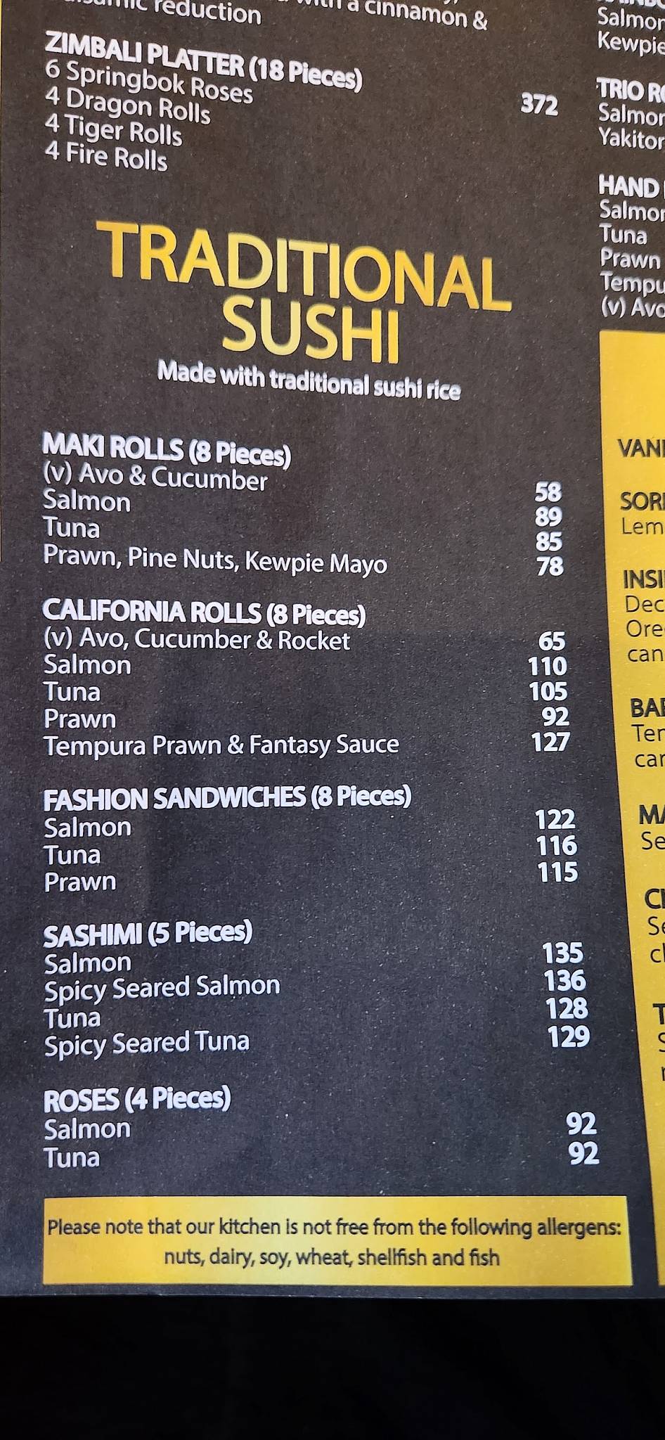 Menu at Fireroom Zimbali restaurant, Dolphin Coast