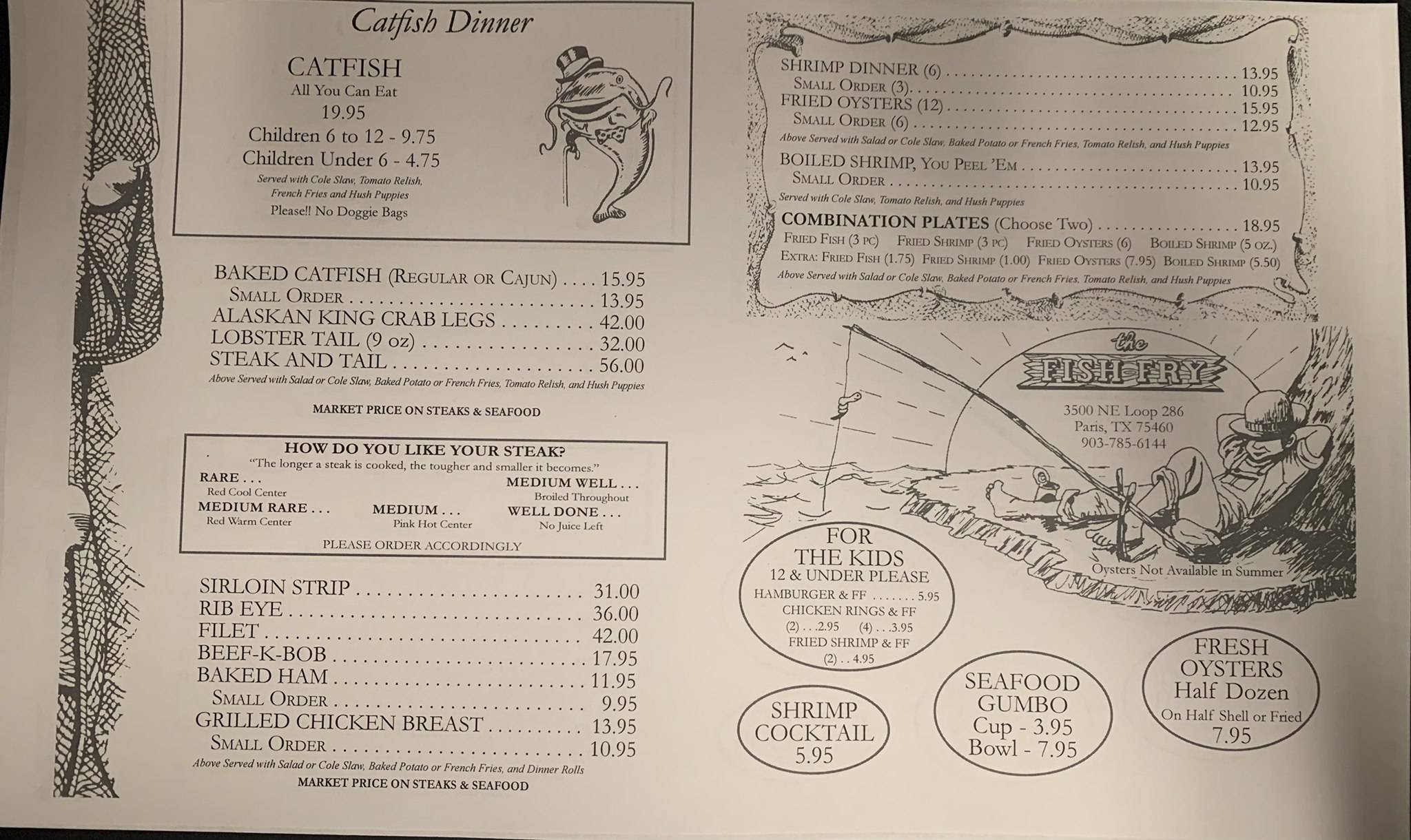 Menu at Fish Fry restaurant, Paris